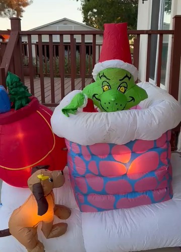 Gemmy Grinch With Max Chimney Animated 6ft Airblown Inflatable Light Up ...