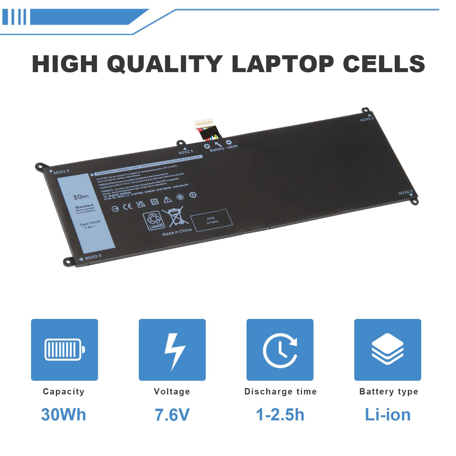 Replacement 7VKV9 Battery 9TV5X for For Dell XPS 12 9250 Latitude 12 ...