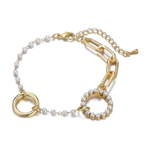 Gold Wrist Decoration Bracelet Ball Chain Pearl Beaded Circle Spacer ...