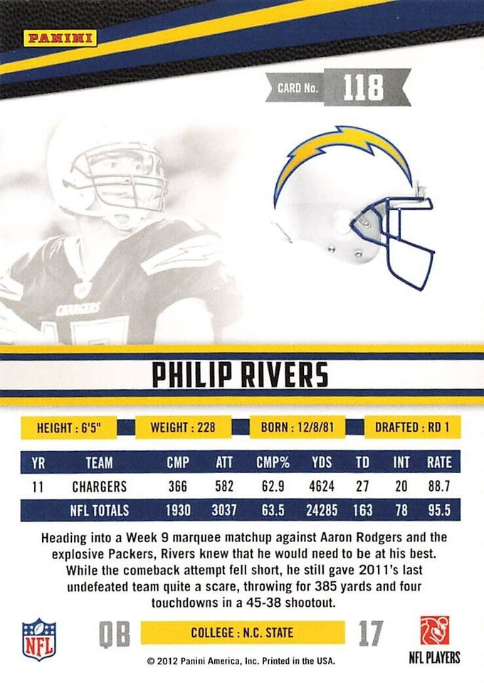 Philip Rivers 2012 Panini Rookies & Stars #118 | eBay