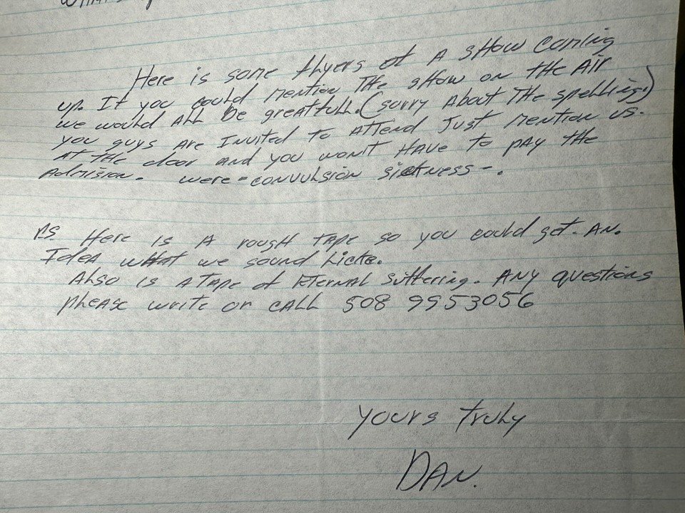 VINTAGE CONVULSION SICKNESS BRUTAL DEATH METAL PROMO LETTER MUSIC ...