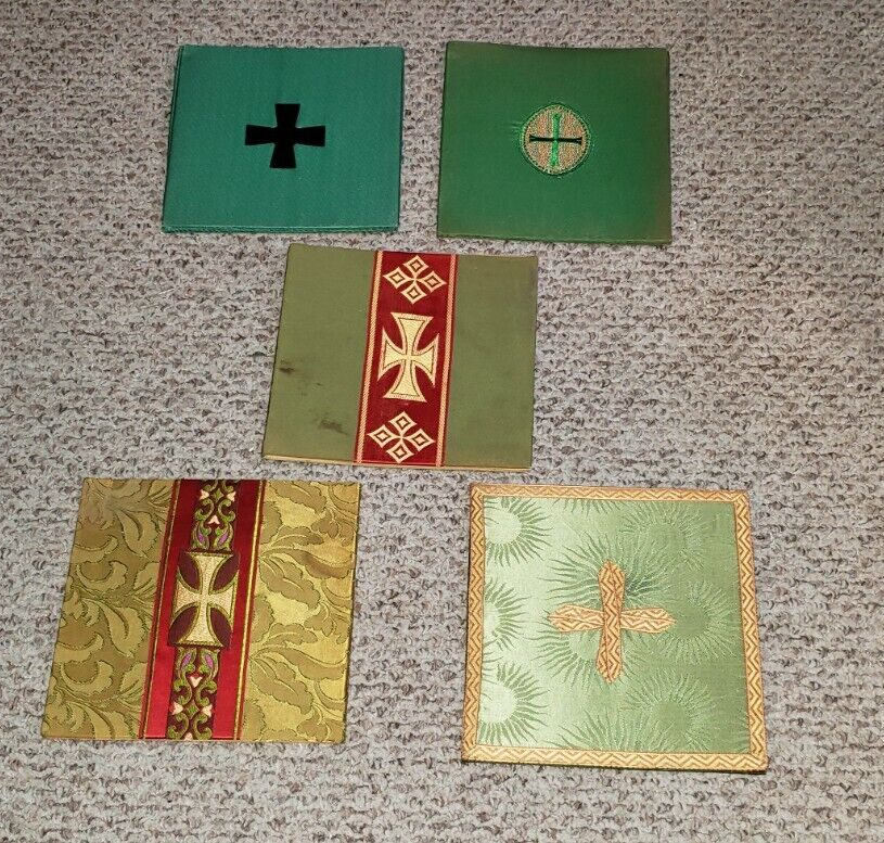 GREEN SILK BURSE LOT OF 5 CATHOLIC CHURCH ALTAR PRIEST VESTMENT ...