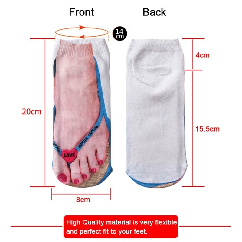 5 Pair Flip Flop Socks 3D Pattern Manicure Print Funny Hidden ...