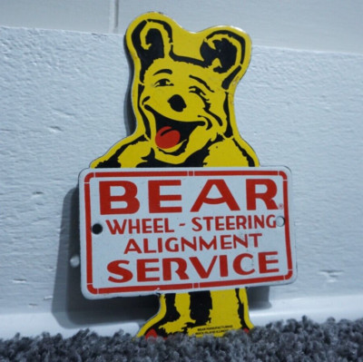 VINTAGE BEAR WHEEL ALIGNMENT PORCELAIN METAL SIGN GAS OIL RARE SERVICE ...