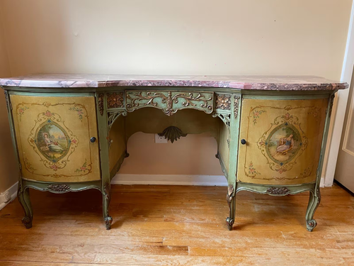 Antique French Provincial Console Vanity Table Hand Painted Rococo Pink Marble | eBay