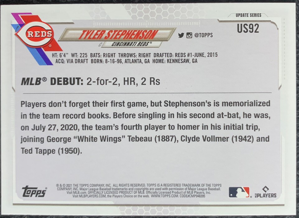 2021 Topps Update Base #US92 Tyler Stephenson - Cincinnati Reds | eBay