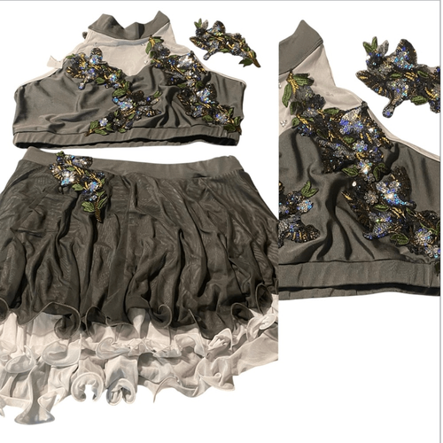 Glamour solo 2 piece dance costume gray lyrical embellished XLA XL ...
