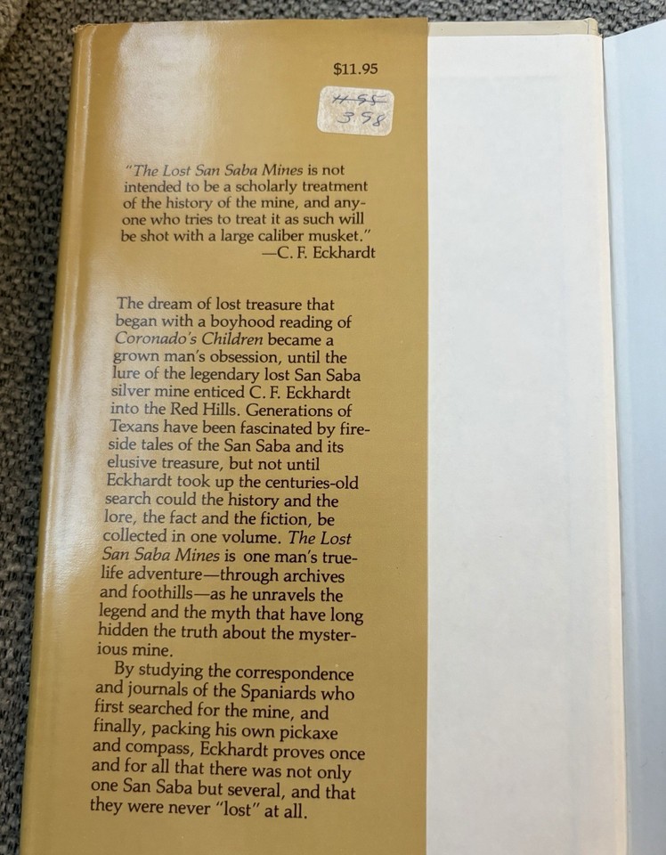 Lost San Saba Mines by C. F. Eckhardt (1982, Hardcover) 9780932012340| eBay