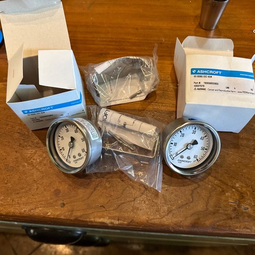 Ashcroft Industrial Pressure Gauges (2 ea) 0-60 PSI back 1/4 MNPT ...