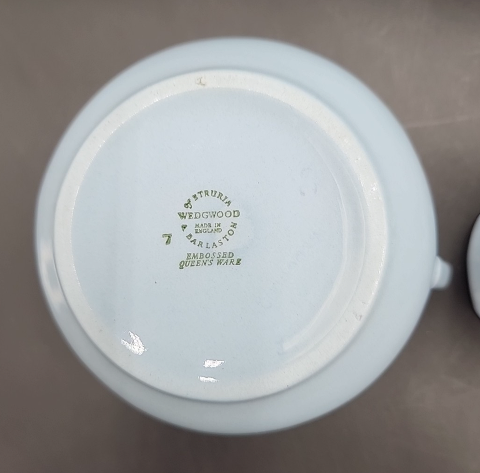 Wedgwood Queensware Teapot, Sugar & Creamer, Cream on Lavender Grape ...