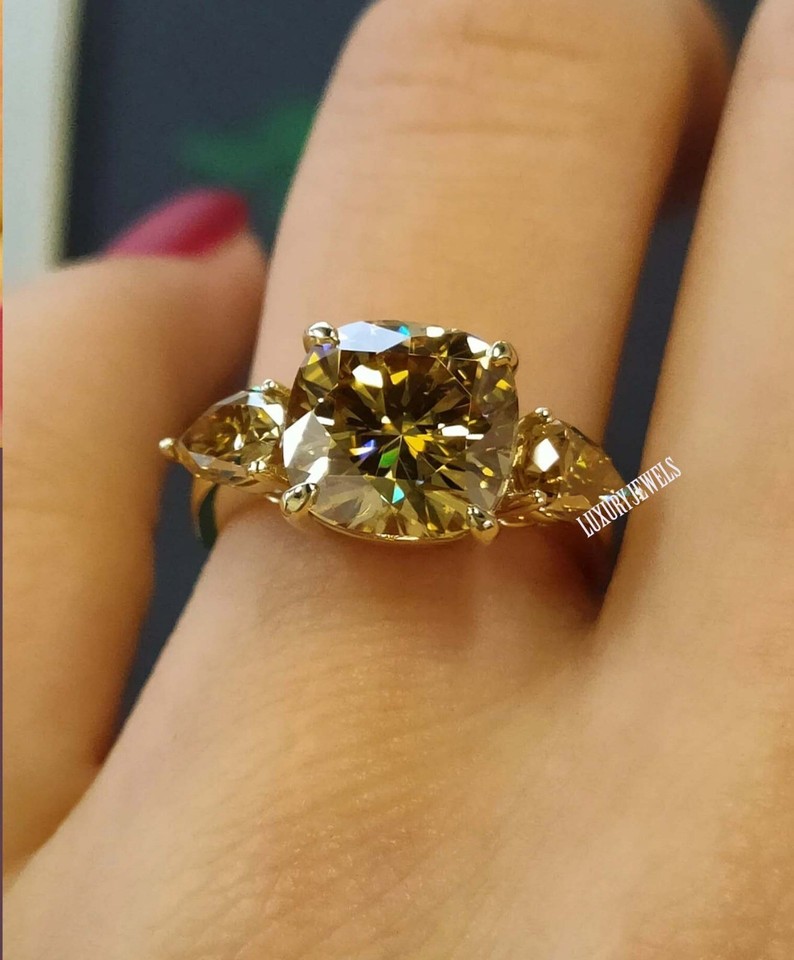 RARE 12.00 Ct Champagne Cushion Cut Solitaire Treated Diamond 925 ...