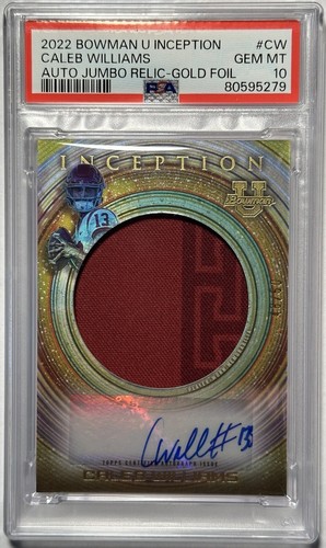 Caleb Williams 2022 Bowman U Inception AUTO RC Gold /50 Relic Patch PSA ...