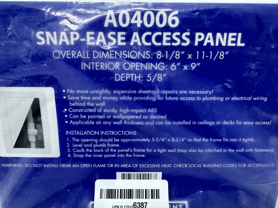 5pk Jones Stephens Snap-Ease 8.125-in x 11.125-in Plastic Access Panel ...