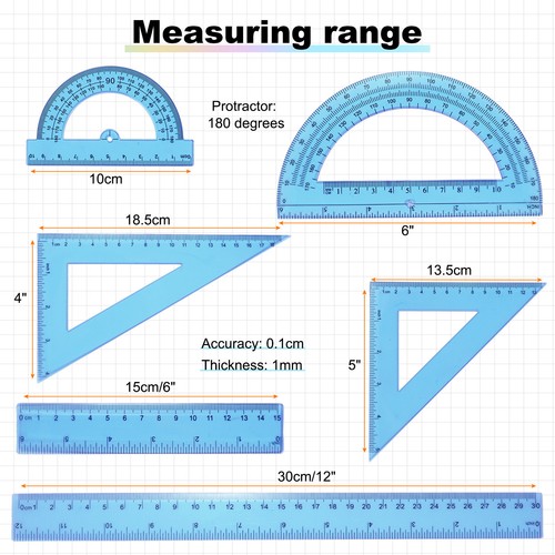 6pcs Triangular Ruler Set 15/30cm Plastic Ruler Protractor Triangle ...