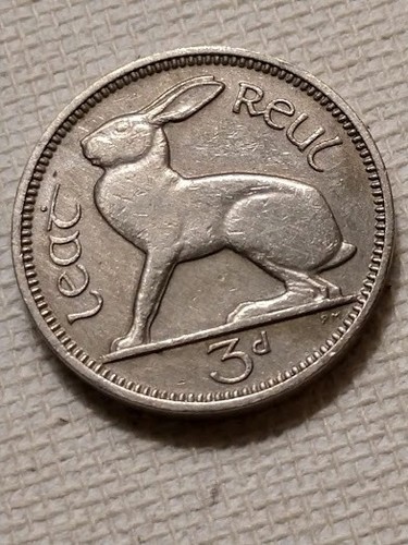 IRELAND EIRE 1950 LEAT REUL 3 PENCE HARP & HARE COIN | eBay