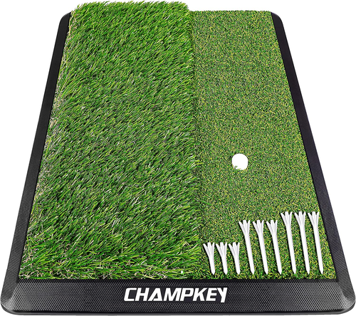 CHAMPKEY Dual-Turf Golf Hitting Mat | Come with 9 Golf Tees & 1 Rubber ...