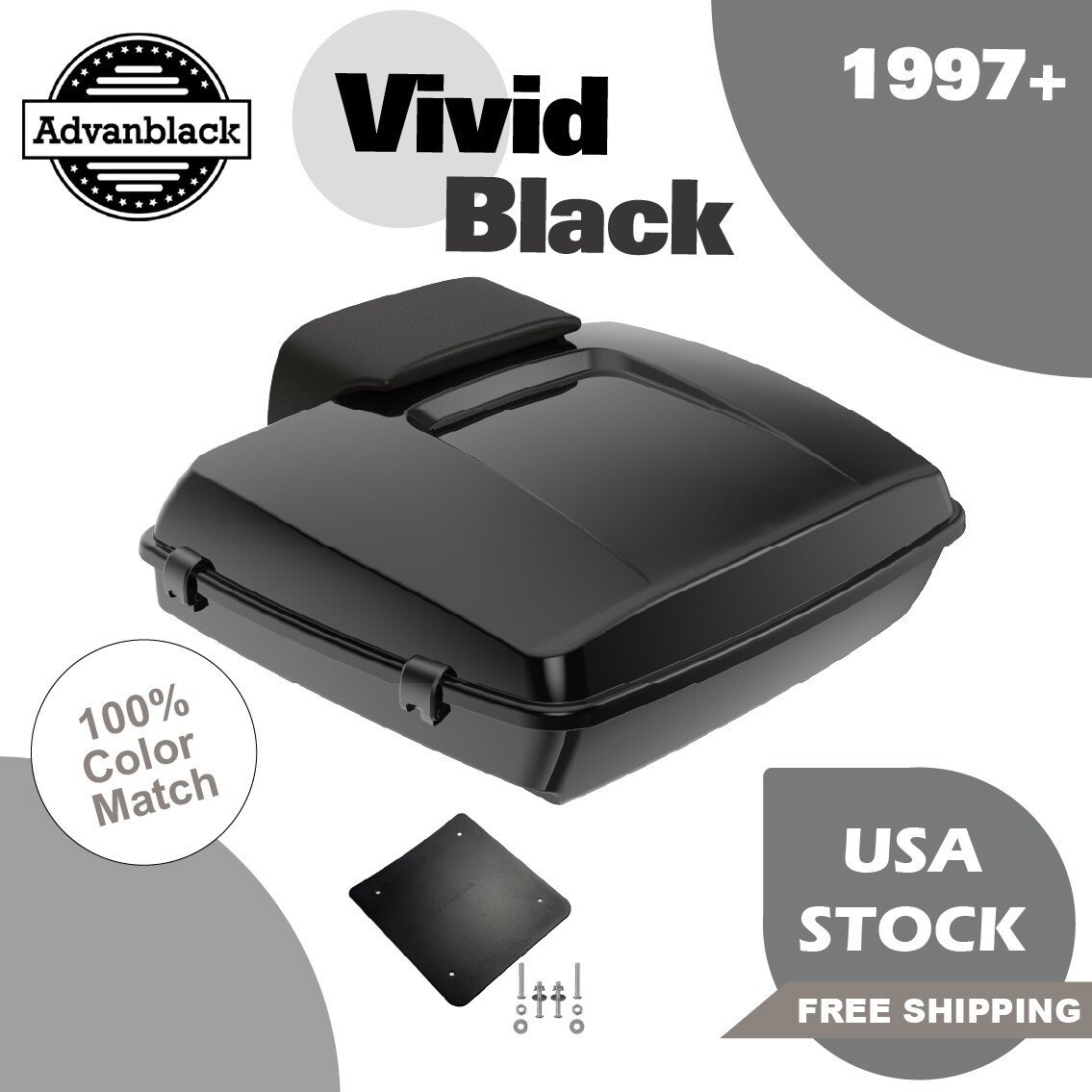 Advan Vivid Black Rushmore Razor Tour Pak Pack Pad Trunk For 97+ Harley ...