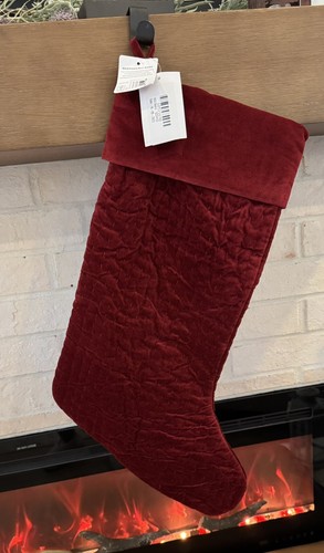 Pottery Barn RED Chenille QUILTED VELVET Christmas Holiday Stocking ...