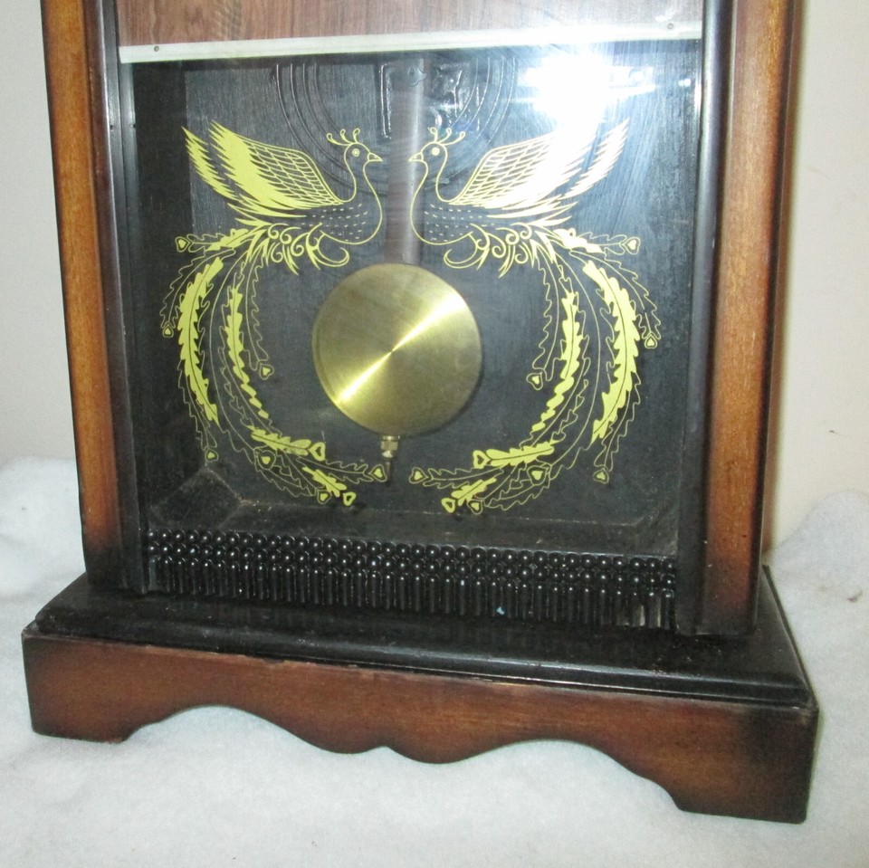 Alaron 31-Day Wall Table Desk Clock Pendulum Yellow Birds Peacock GLASS ...