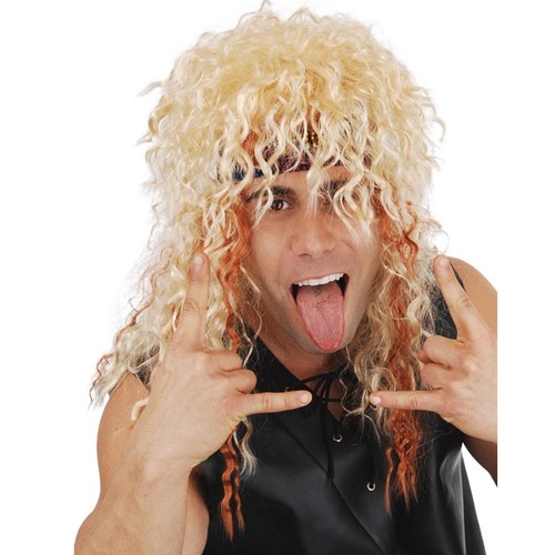 80's Rocker Blonde Permed Wig Fancy Dress Costume Unisex 1980s Headband ...