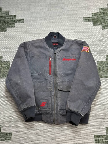 Snap-On Jacket Mens Medium Gray Red Cotton Canvas Bomber * | eBay