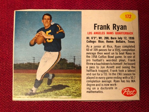 1962 Post Football #172 Frank Ryan, Los Angeles Rams | eBay