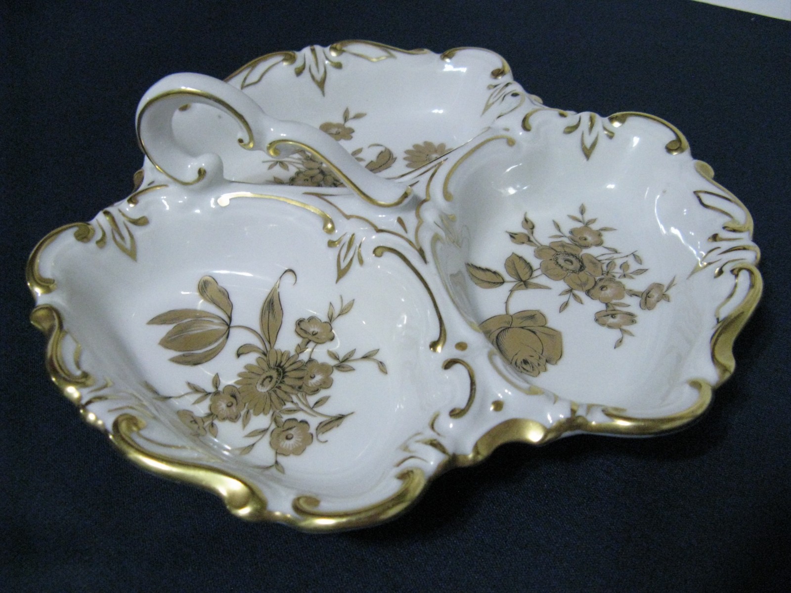 Henneberg JlMenau Ceramic Gold Leaf 3 Section Candy & Nut Dish Made In ...