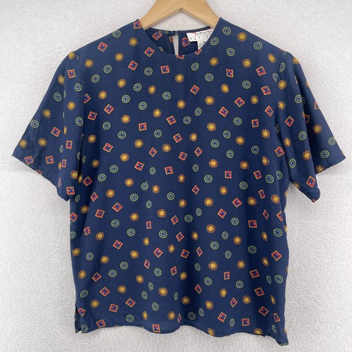 TALBOTS Top 6P Silk Sun Print Sun Print Short Sleeve Keyhole Back ...