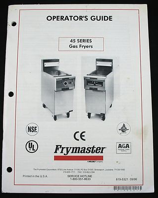Frymaster 45 Series Gas Fryers Service Parts Manual Operator Owner's ...