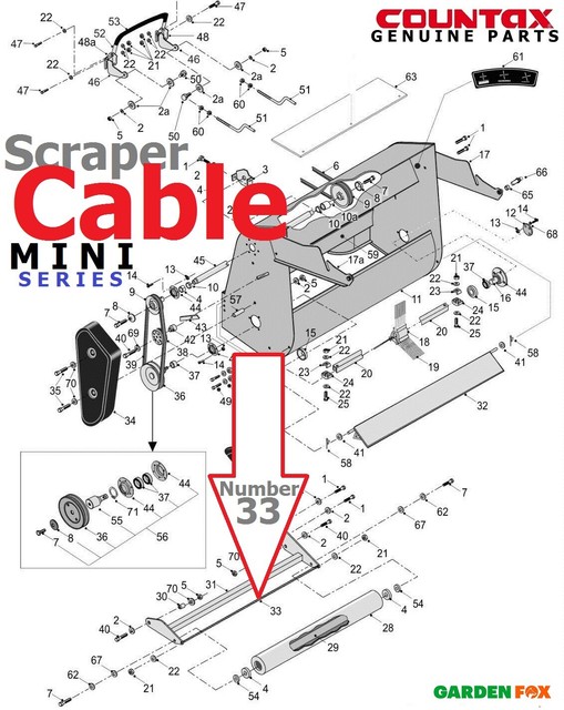Genuine Countax C MINI SCRAPER CABLE WIRE (Rear Roller) 72cm LONG ...