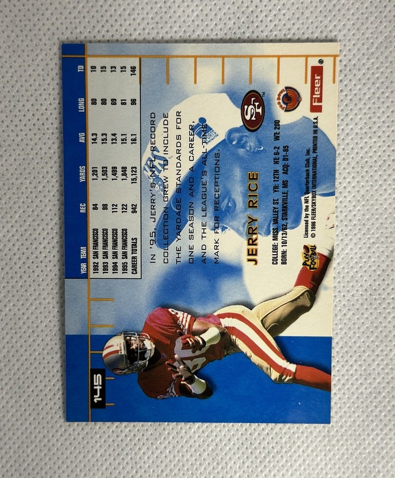 1996 Fleer Ultra Jerry Rice #145 Football Card San Francisco 49ers HOF ...