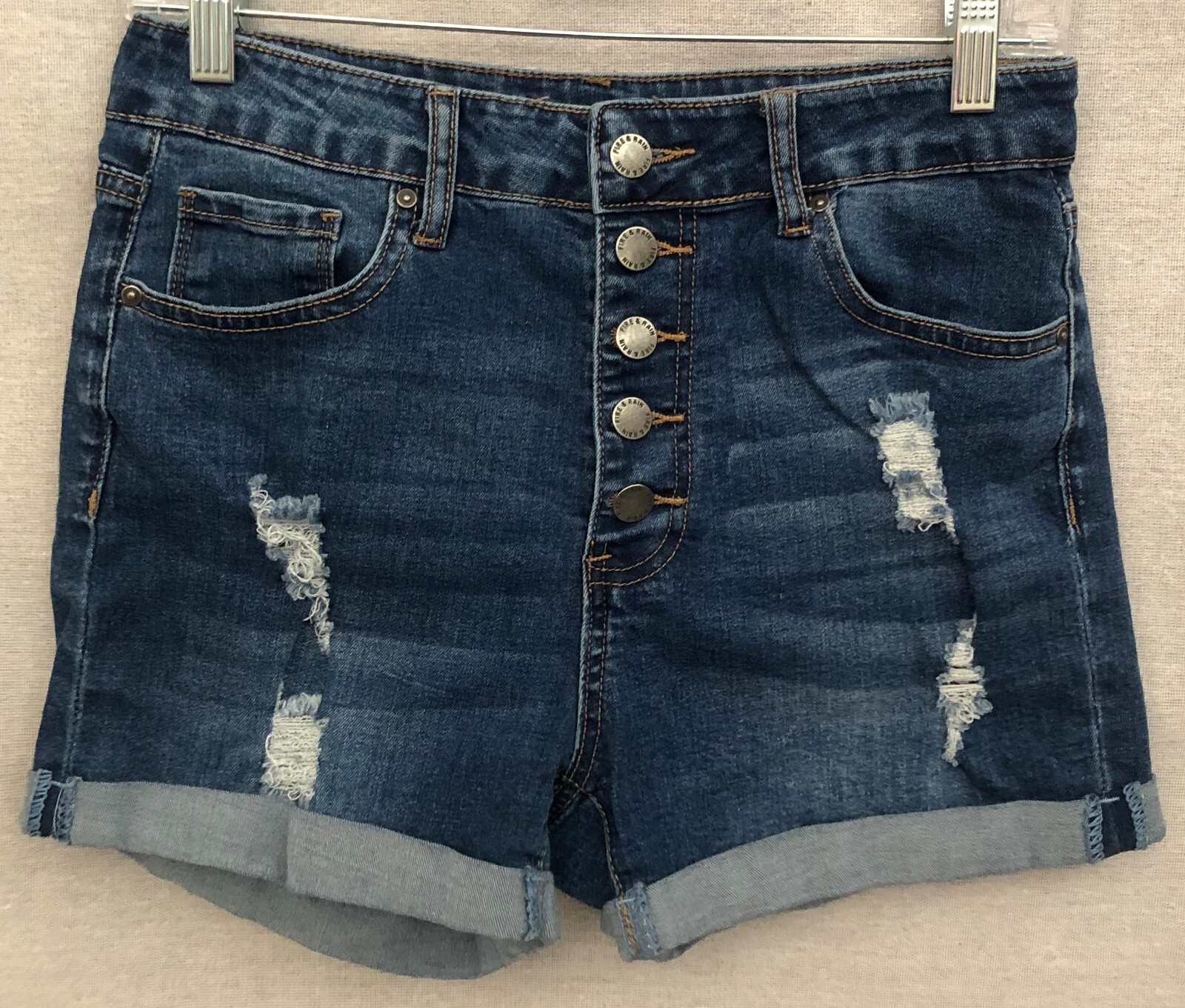 Fire & Rain Denim Distressed Shorts With Button Front… - Gem