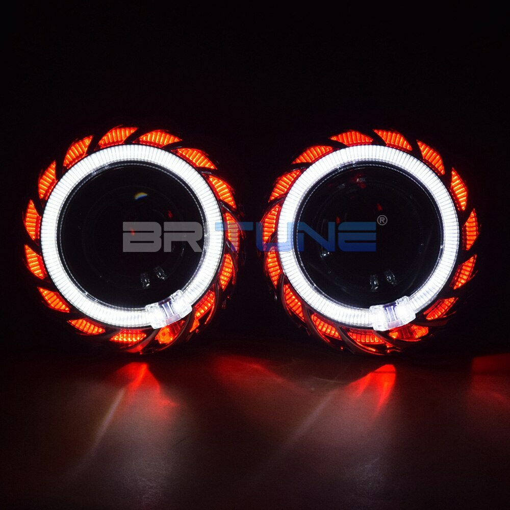 Turbine Dual LED Halo Angel Eyes HID Headlight Bixenon Projector Lens ...