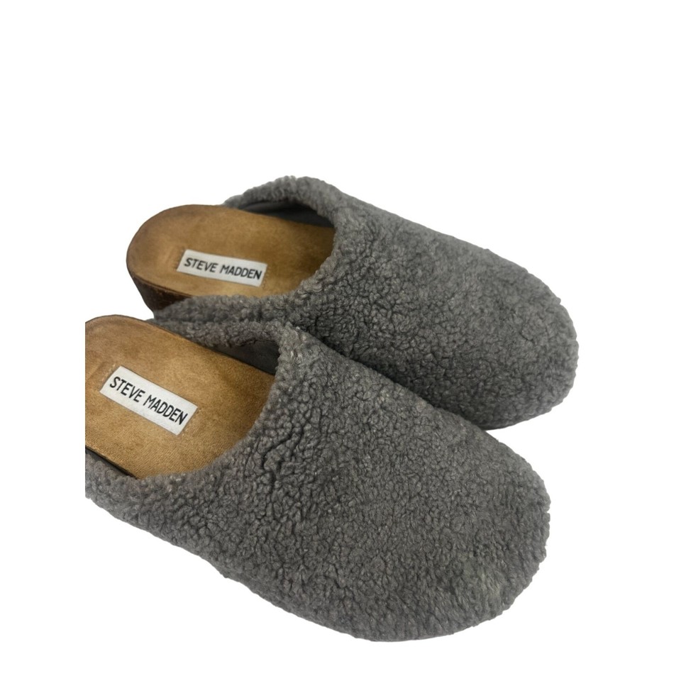 Steve Madden Womens Gray Sherpa Slippers Size 7 Cozy & Stylish Gently ...