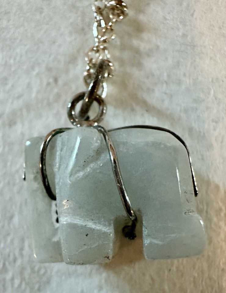 Silver Tone Quartz Elephant Pendant Necklace 7 in Chain Metal Lobster ...