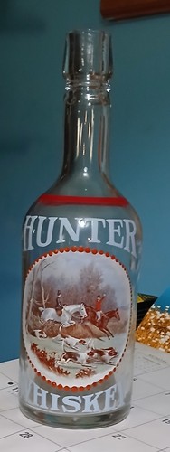 RARE! EARLY ! BACK BAR BOTTLE WITH AN ENAMELED MULTI COLORED FOX ...