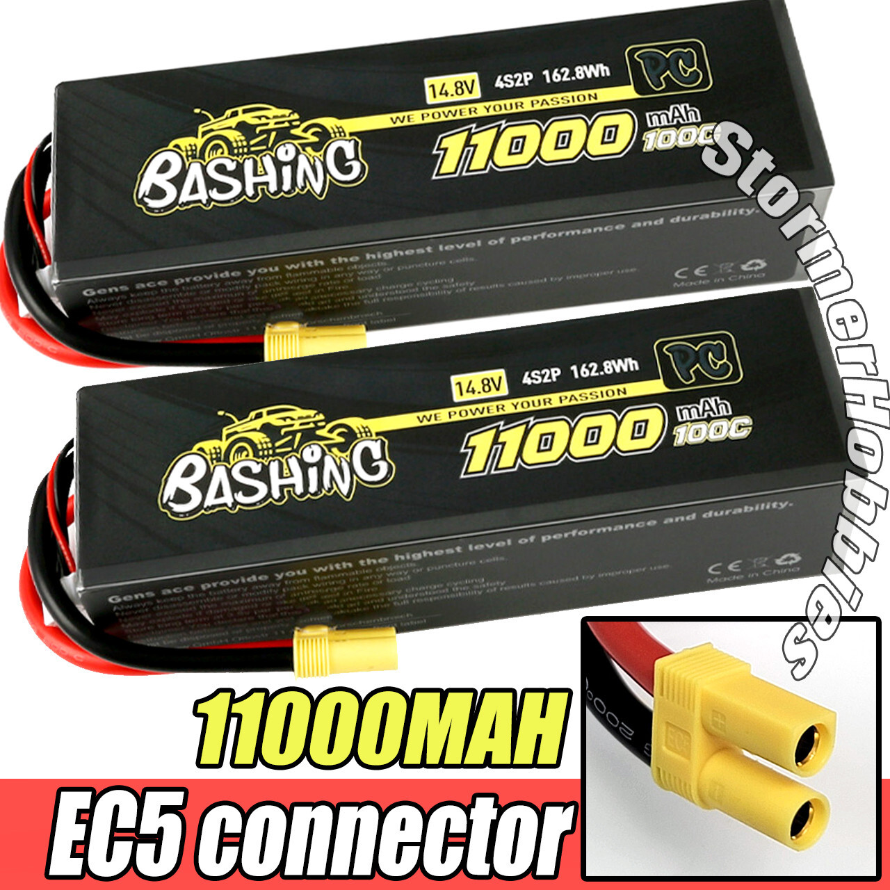 2x Gens Ace Bashing G-Tech 11000mAh 14.8V 100C 4S Lipo Battery EC5 For ...
