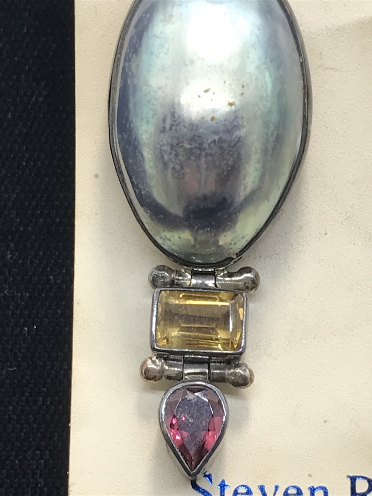 Vintage Steven Ruse Ambershawn 925 SS Osmena Pearl & Multi Gem Earrings ...