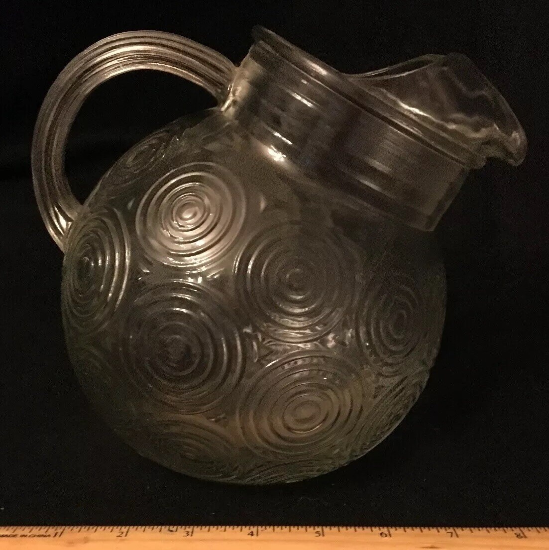Vintage Anchor-Hocking Target Line Tilted Ball Pitcher Bullseye Jug Mid ...