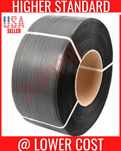 1/2" 9000 Ft 300 lbs 8x8" Core Hand Poly Strapping Coil Black Packing ...