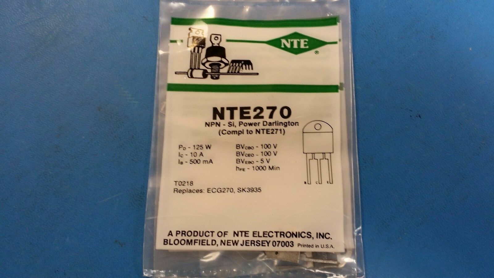 (1 PC) NTE270, ECG270, SK3935, Silicon NPN Transitor, Power Darlington ...