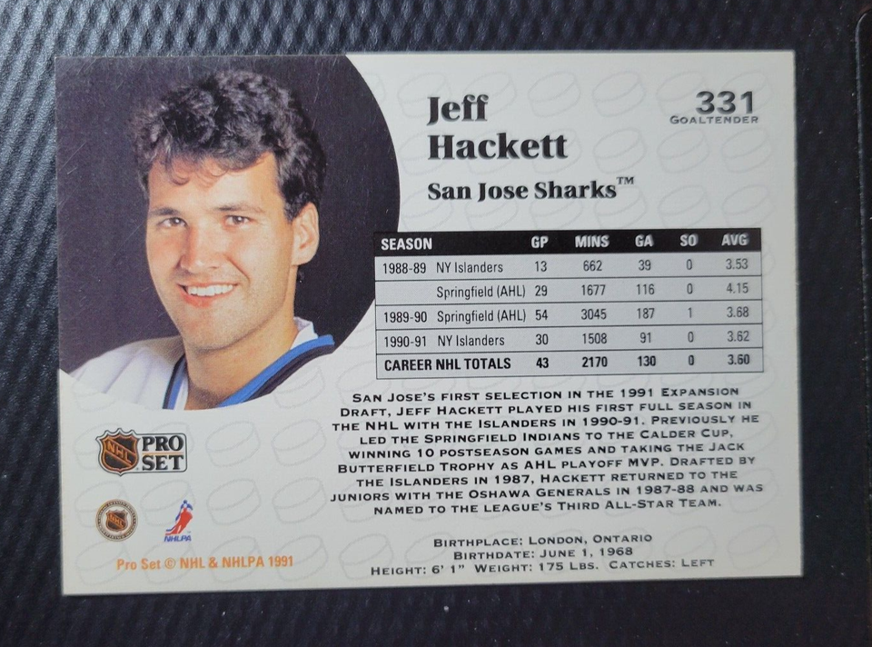 1991-92 Pro Set JEFF HACKETT San Jose Sharks Hockey NHL Card #331 | eBay