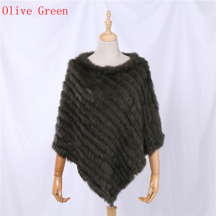 Lady Real Rabbit Fur Poncho Women Fashion Knitted Shawl Natural Fur Top ...
