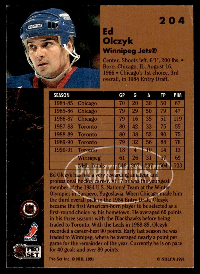 1991-92 Parkhurst #204 Ed Olczyk Winnipeg Jets | eBay