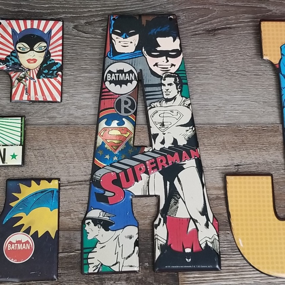 Vintage DC/Marvel Character 10" Tin Letter Signs Lot Superhero Open ...
