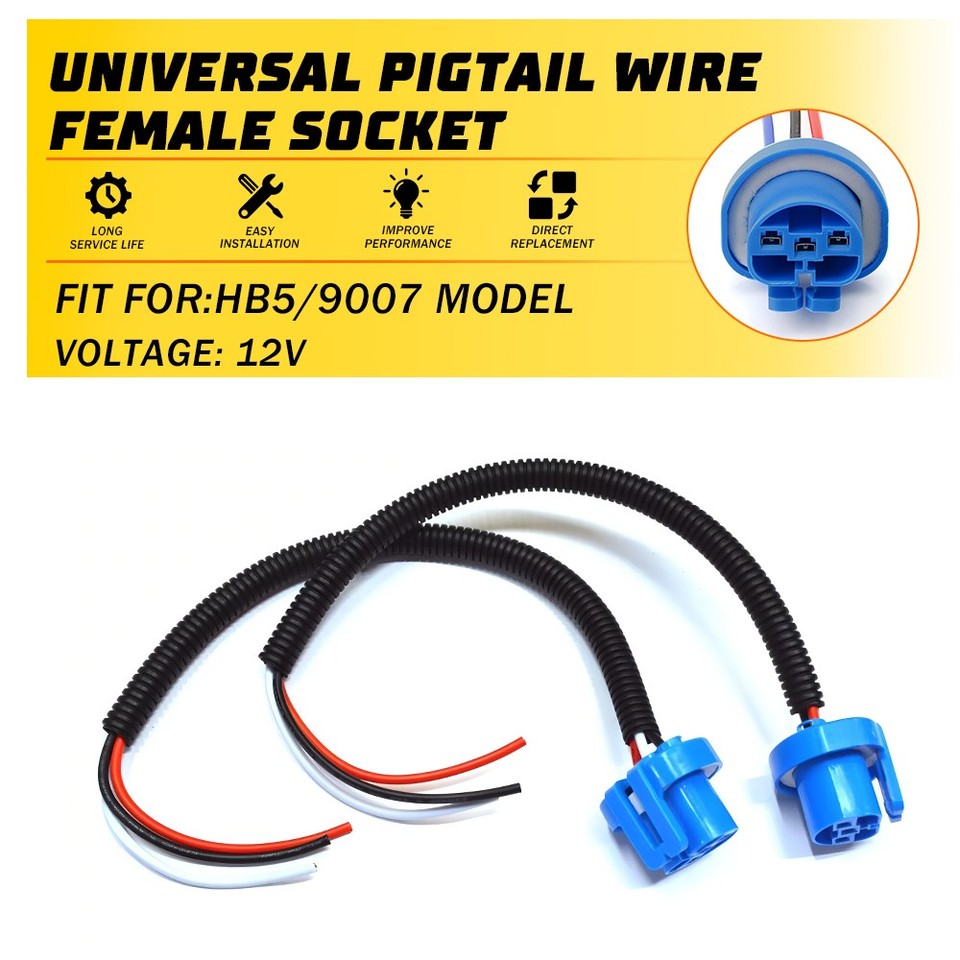 Pair Wire Pigtail Female P 9007 HB5 Head Light Harness Bulb Halogen ...