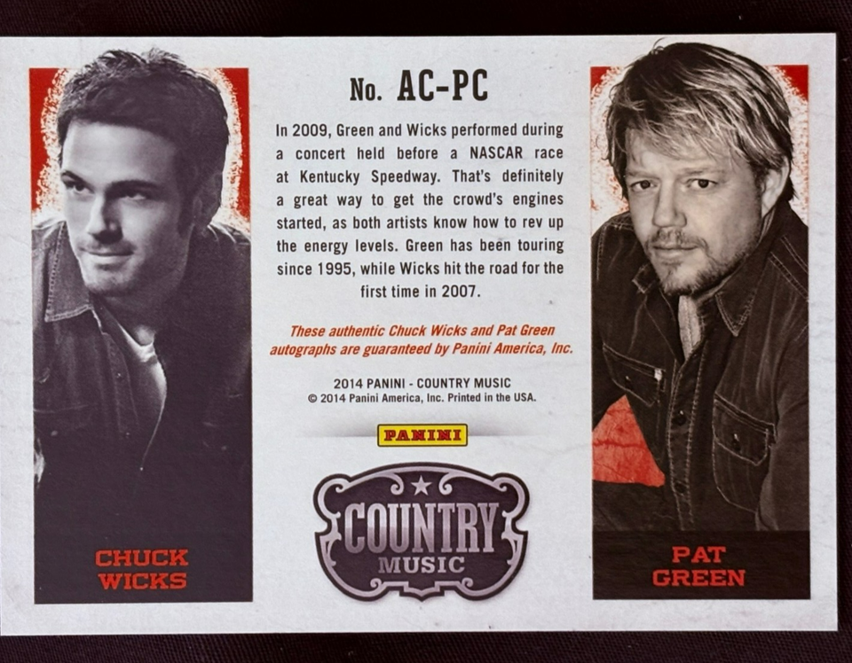 2015 Panini Country Music Combo Signatures Pat Green and Chuck Wicks ...