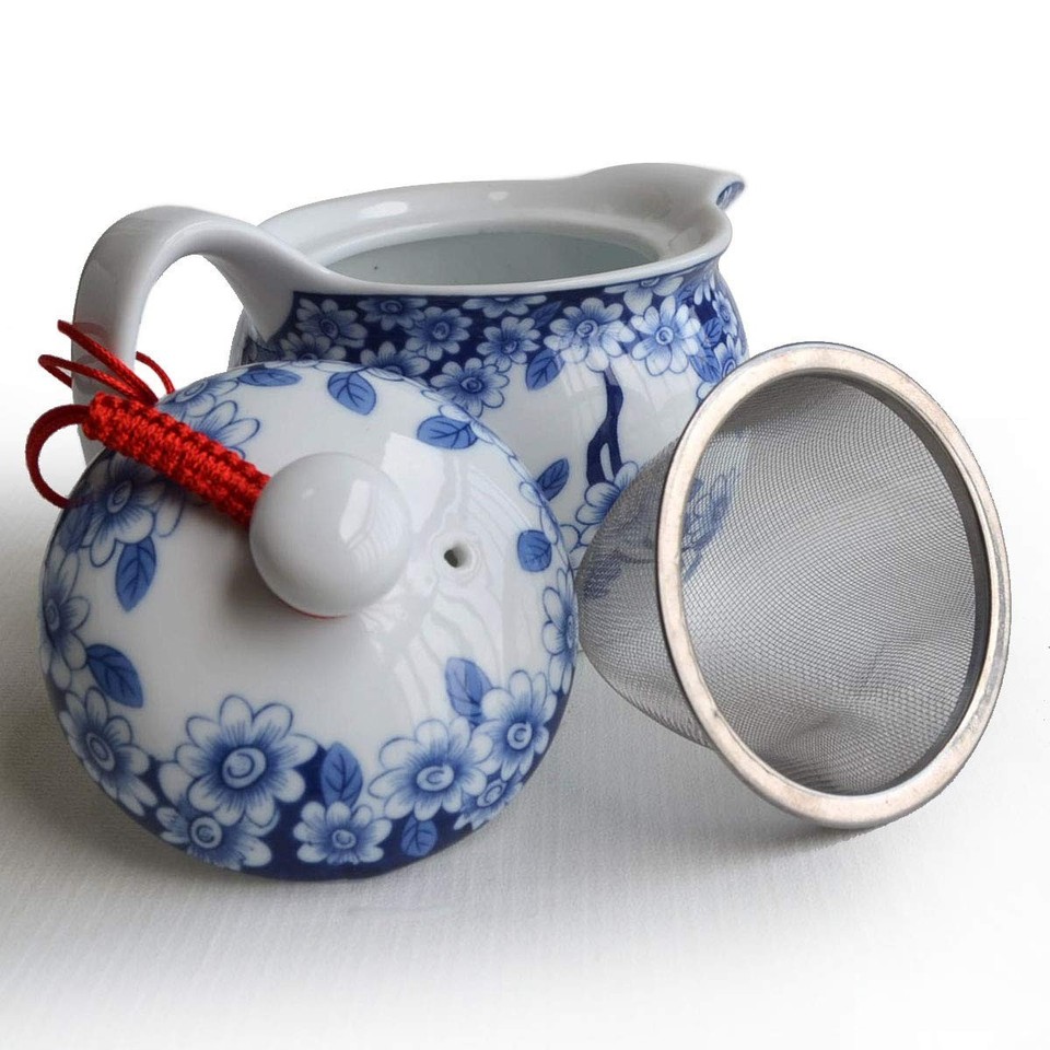 Small Teapot 12oz Blue White Porcelain Tea Pot with Stainless Filter ...