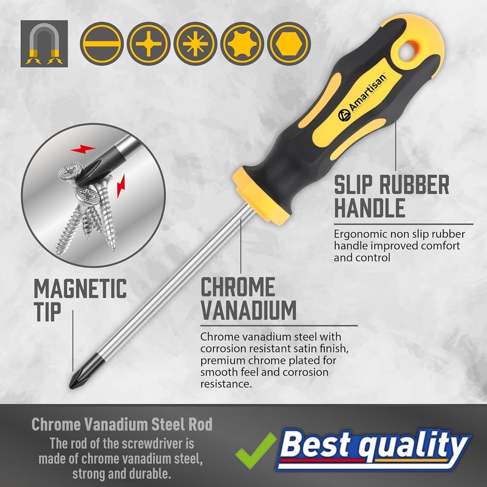 Magnetic Screwdrivers Set with Case, Amartisan 43-piece Includs Slotted ...