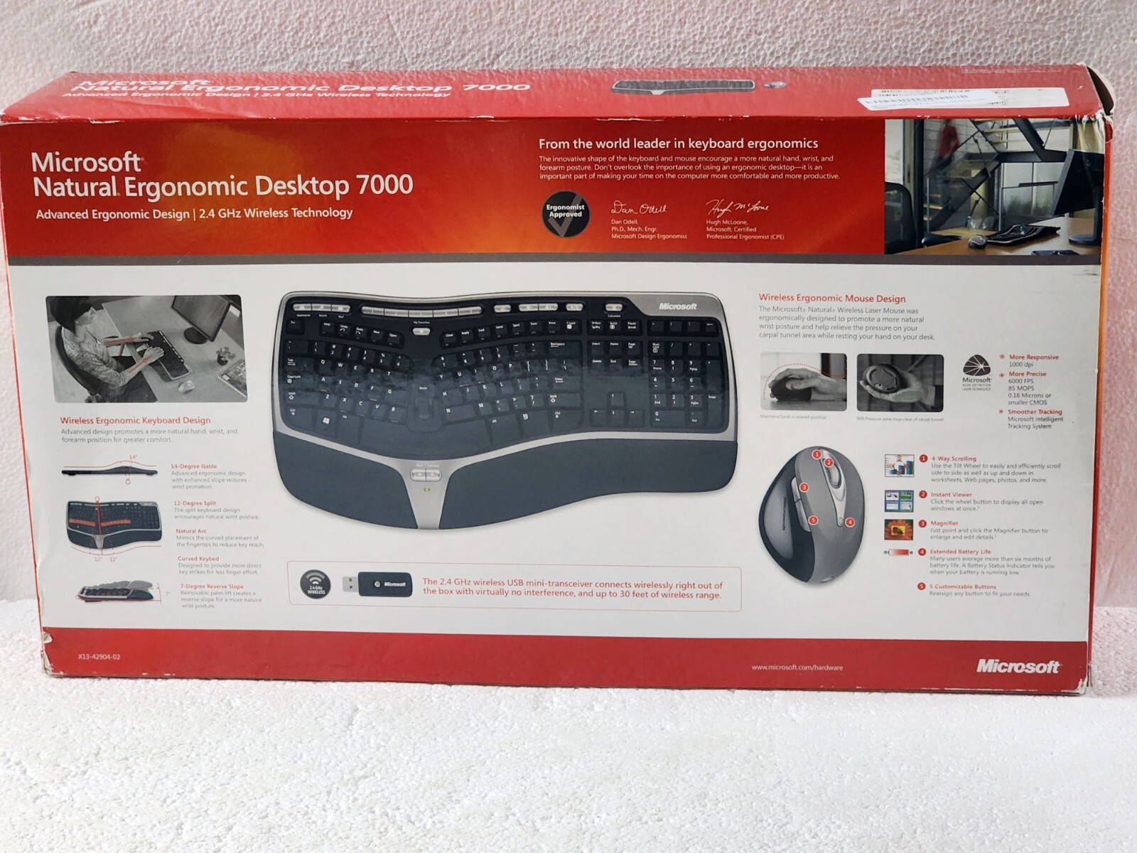 Microsoft Natural Wireless Ergonomic Keyboard 7000, Mouse & USB Dongle ...